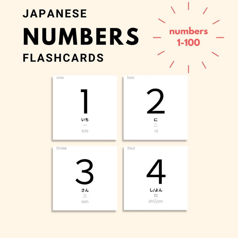 Japanese Numbers 1-100 Simple Compact Flashcards - Etsy
