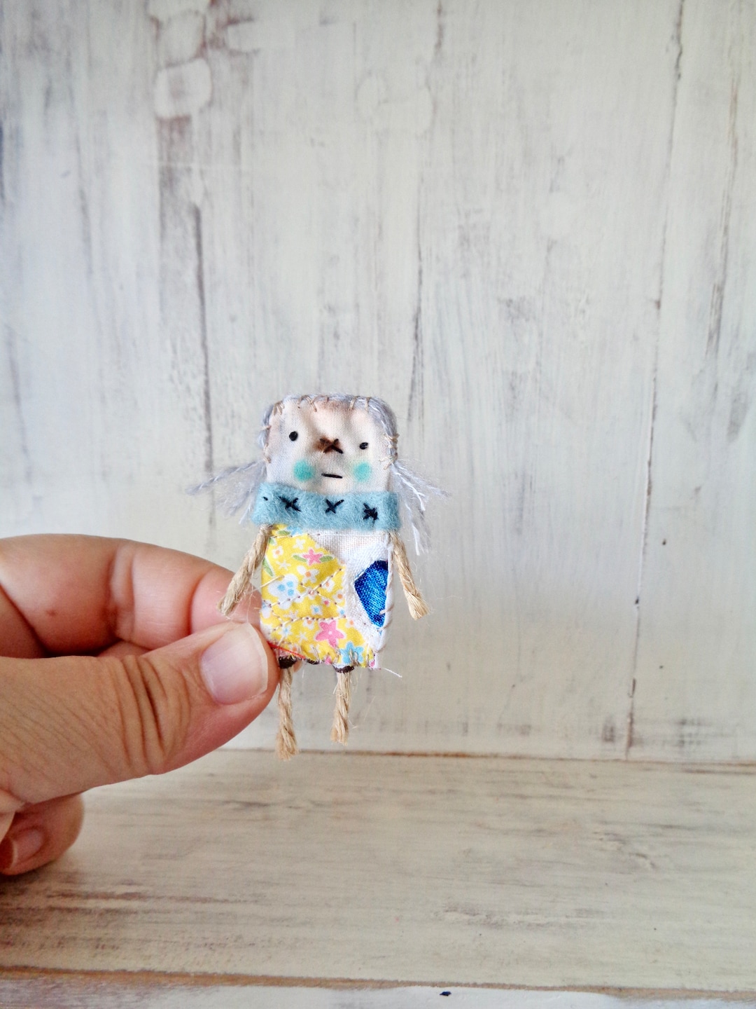 Miniature Quirky Primitive Fabric Scrap Doll Fabric Textile Art ...