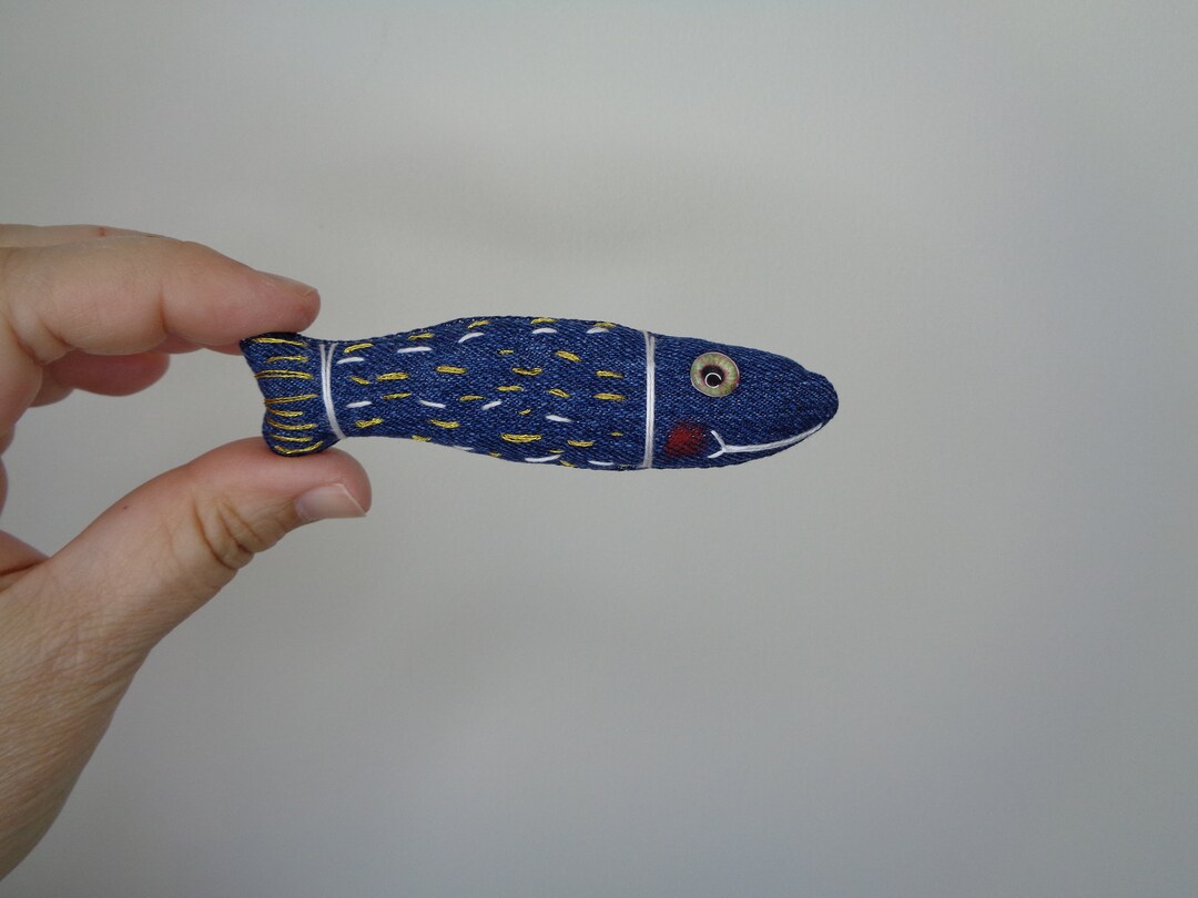 Textile Sardine Fish Woollybuttbears Upcycled Denim Fishy BJD Friend ...