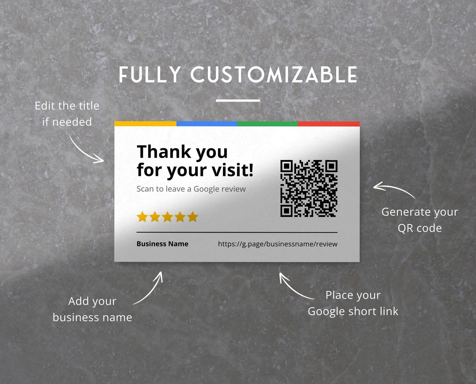 Review Card Template for Canva • 85 X 55 Mm • 3.5 X 2 in • Business ...