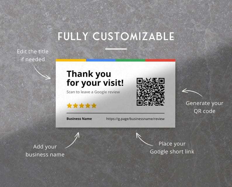 Review Card Template for Canva • 85 X 55 Mm • 3.5 X 2 in • Business ...