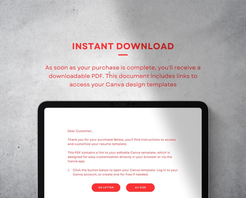 Modern Red Resume Template: Editable CV & Cover Letter (canva Template ...