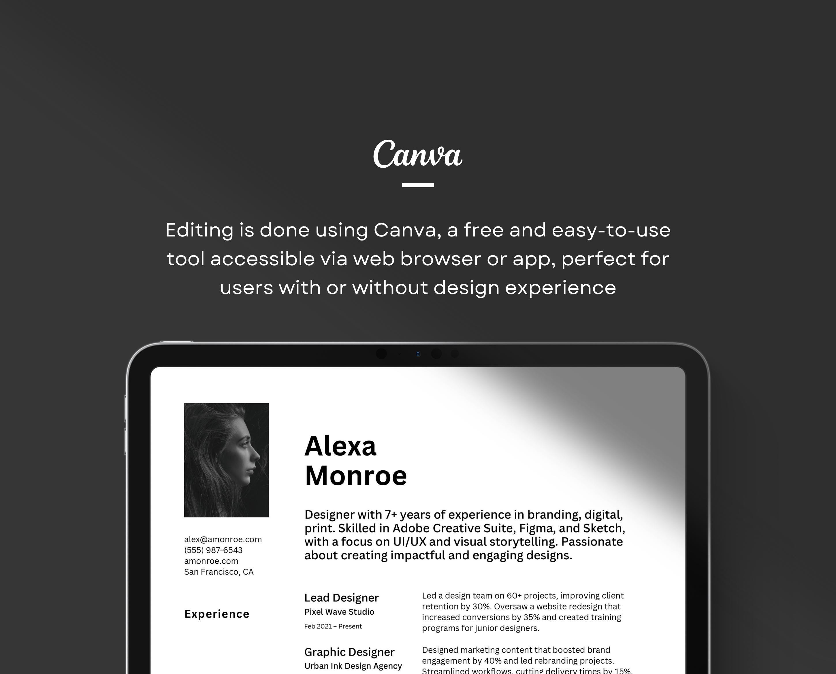 Clean & Modern Resume Template • Editable in Browser • 1-page CV + 2 ...