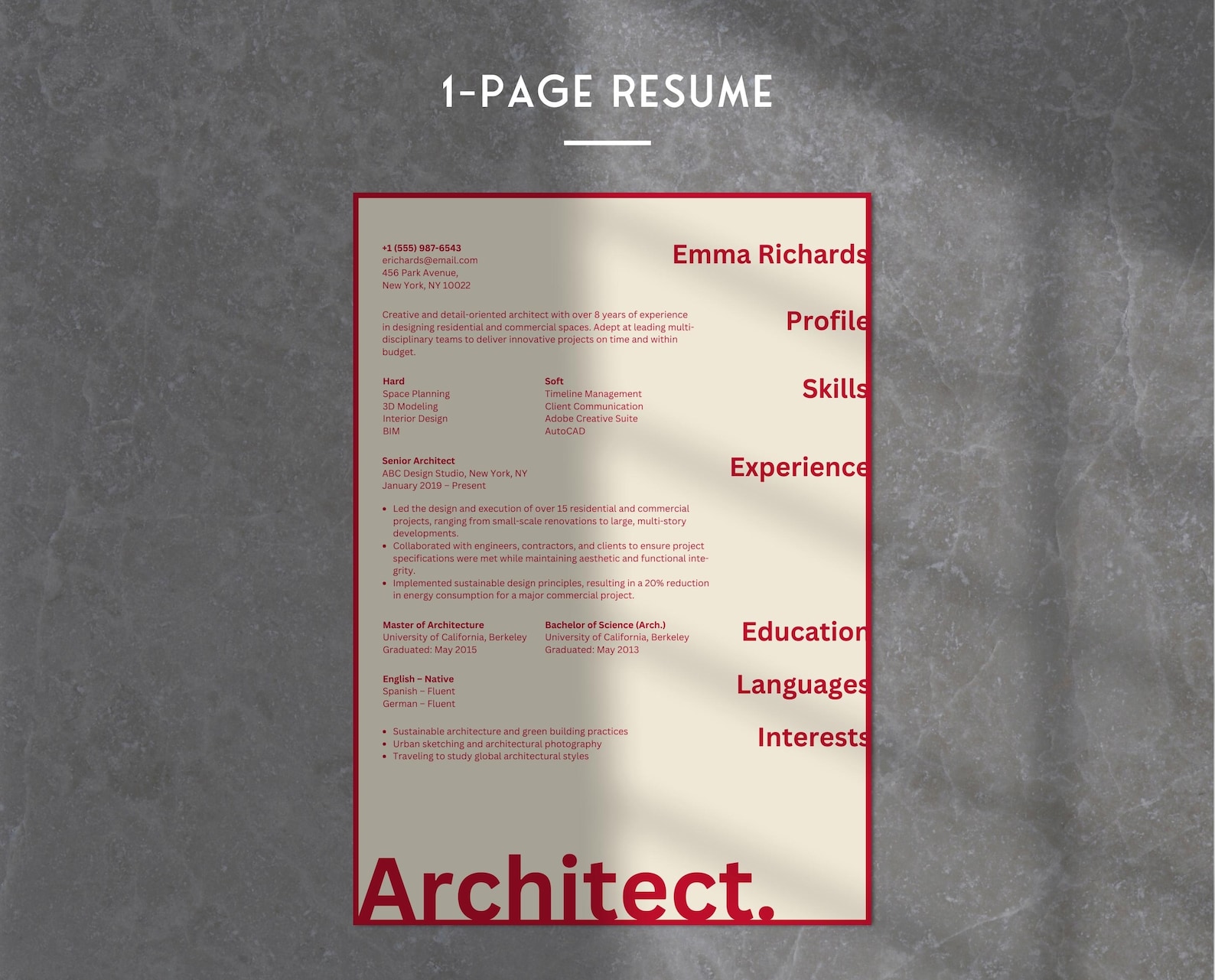 Resume Template Architect for Canva • 1-page CV • 2-page CV • Cover ...