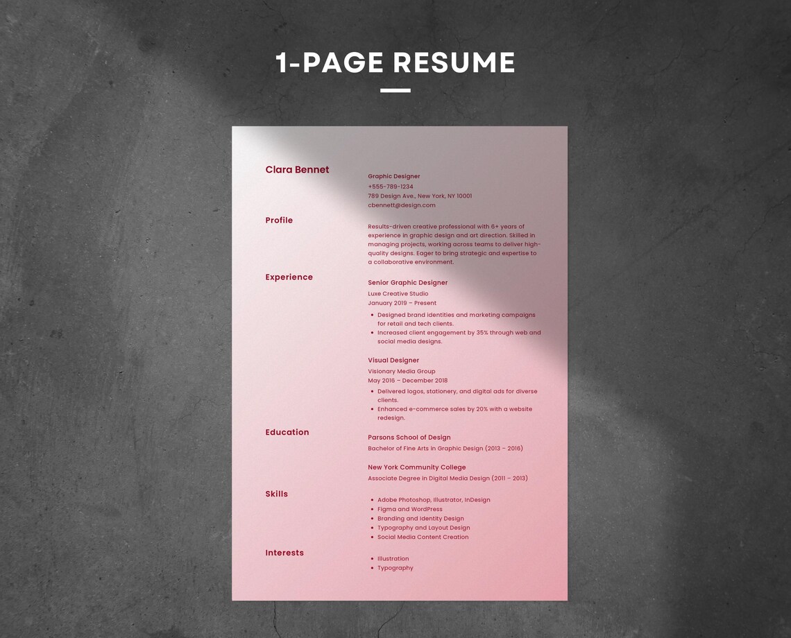 Modern Gradient Resume Template: 1 & 2-page CV + Cover Letter (canva ...