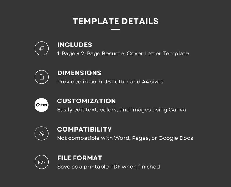 Modern Minimalist Resume Template Without Photo • 1-page + 2-page CV ...