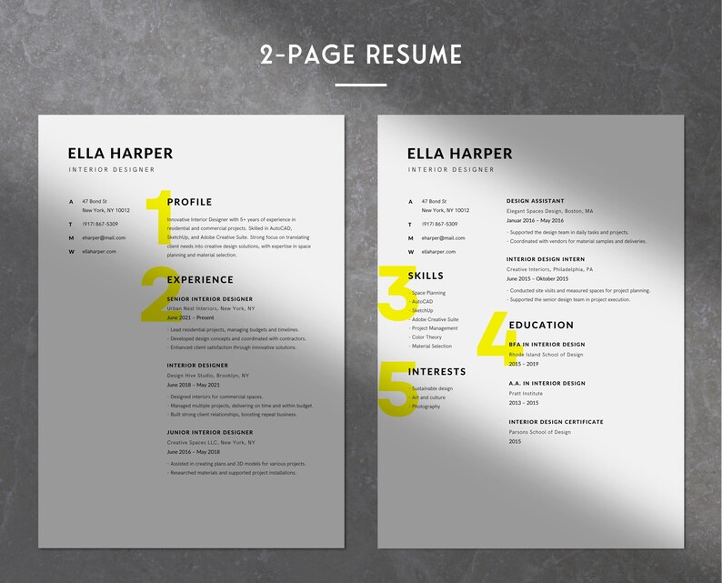 Resume Template Interior Designer for Canva • 1-page CV • 2-page CV ...