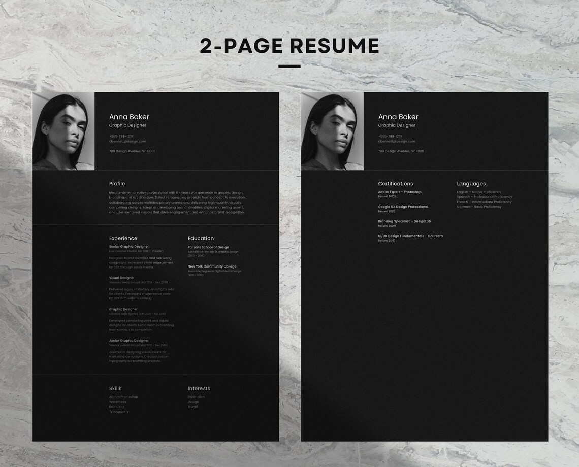 Dark Minimalist Resume Template: Modern CV With Cover Letter (canva ...