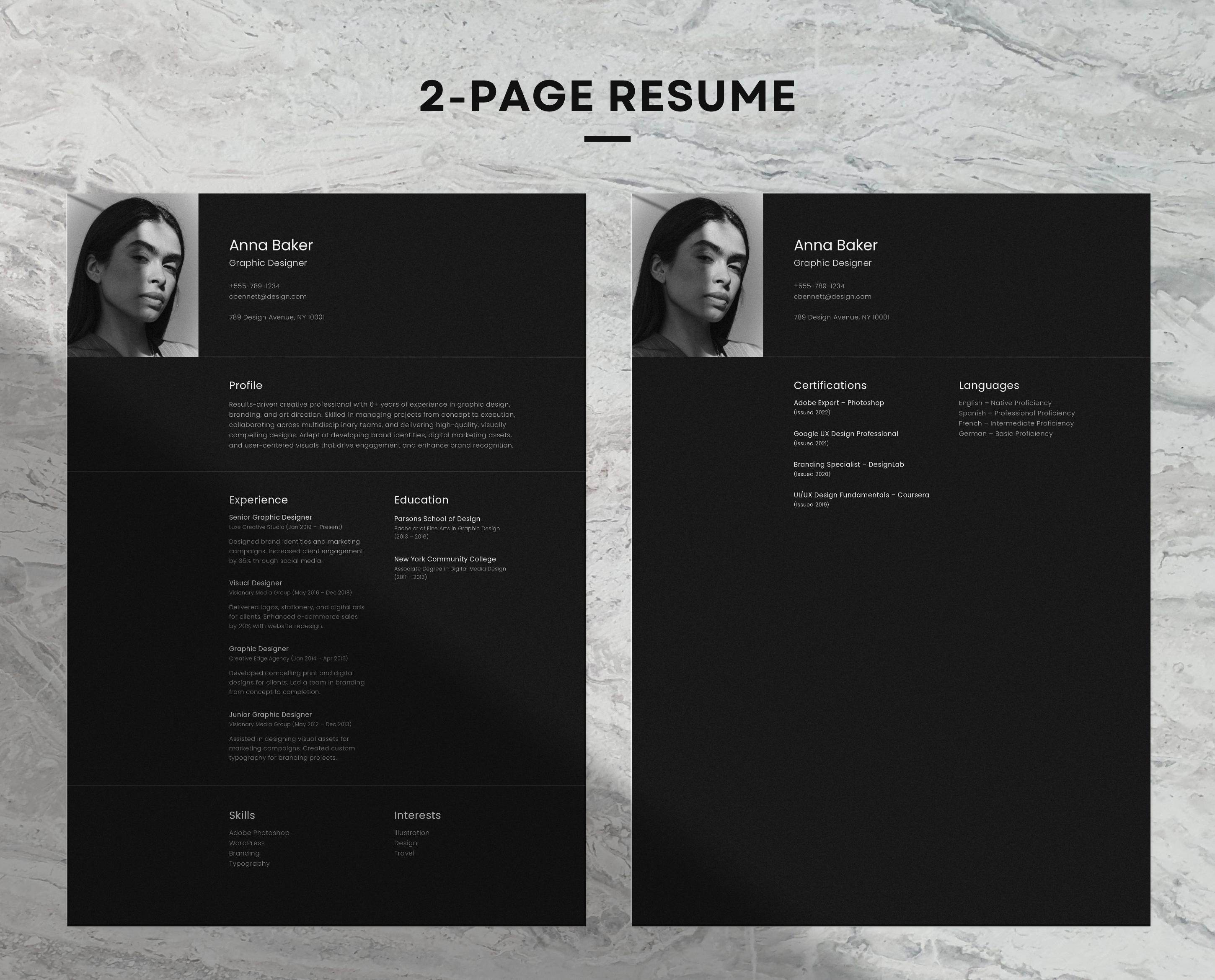 Dark Minimalist Resume Template: Modern CV With Cover Letter (canva ...