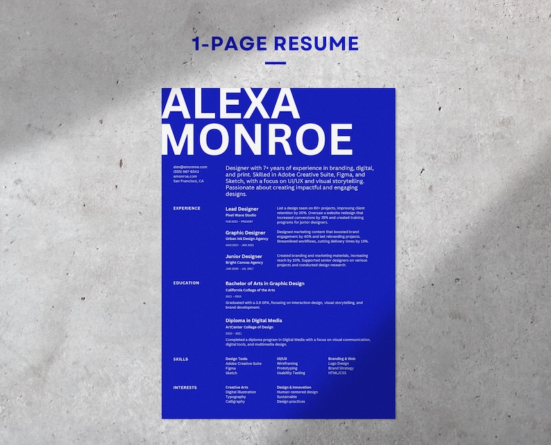 Modern Blue Resume Template • Editable in Browser • 1-page + 2-page CV ...