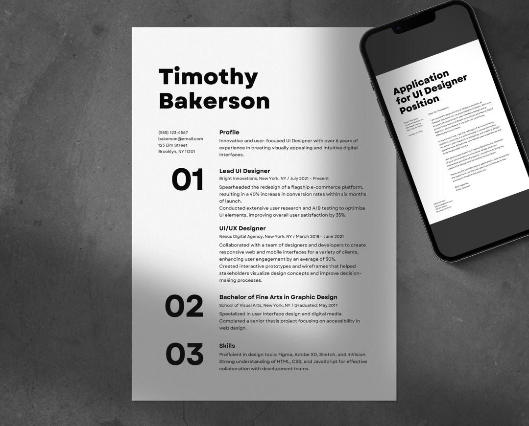 Bold Resume CV Template • Black & White • 1-page + 2-page Resume ...