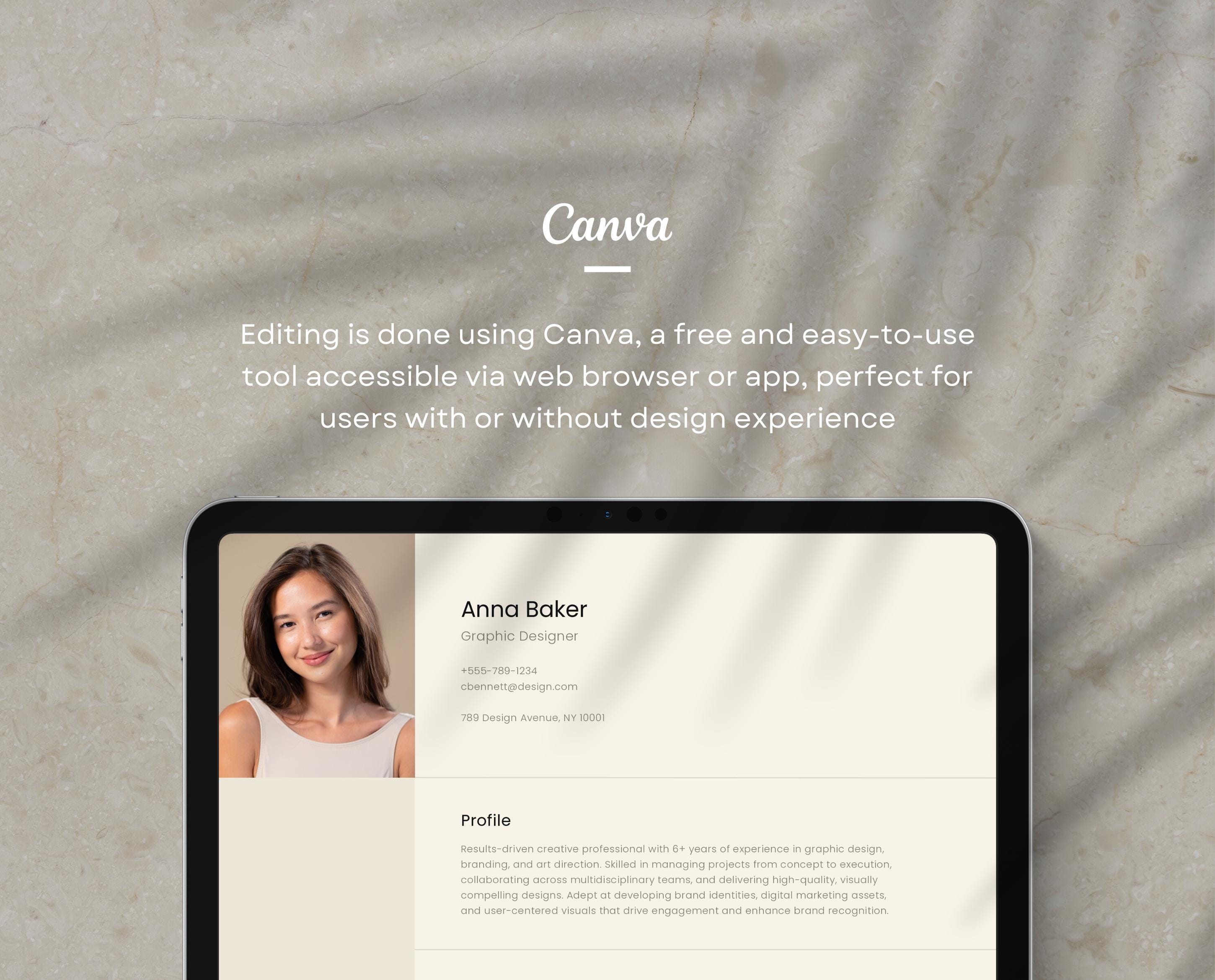 Modern Beige Resume Template: Photo CV + Cover Letter (canva Template ...