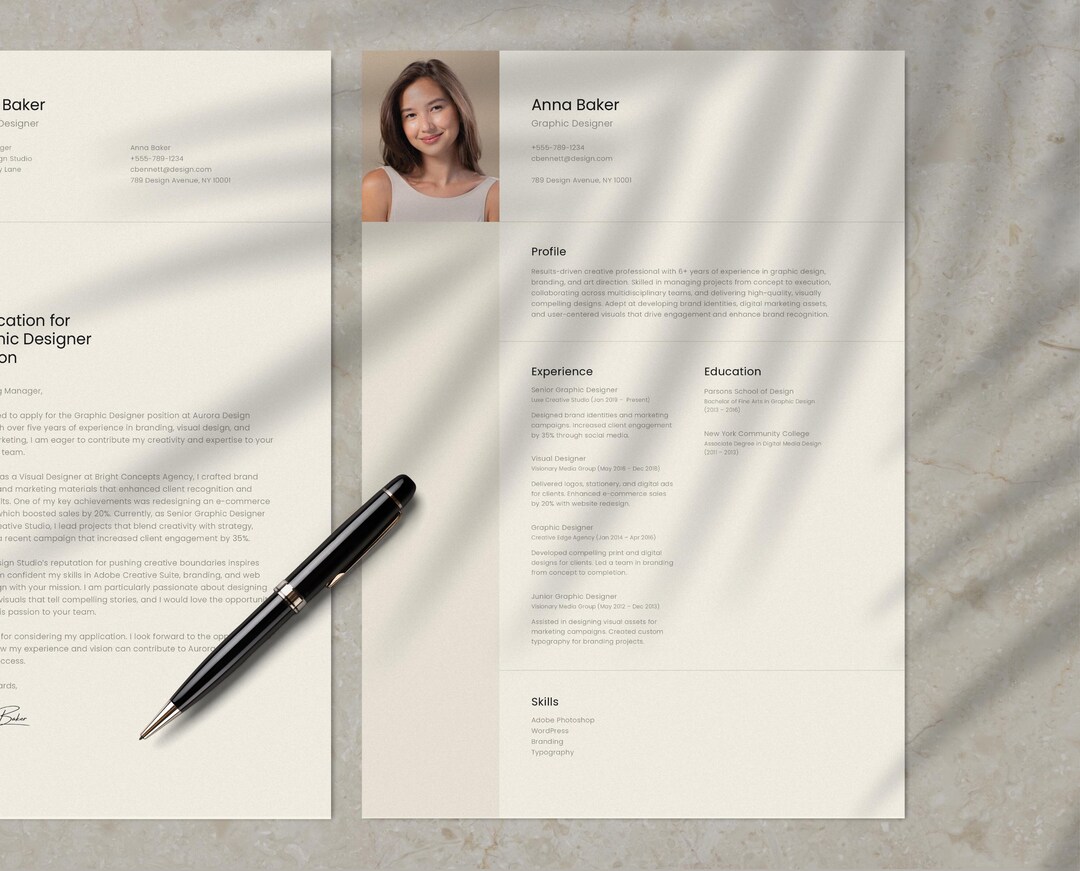 Modern Beige Resume Template: Photo CV + Cover Letter (canva Template ...