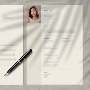 Modern Beige Resume Template: Photo CV + Cover Letter (canva Template ...