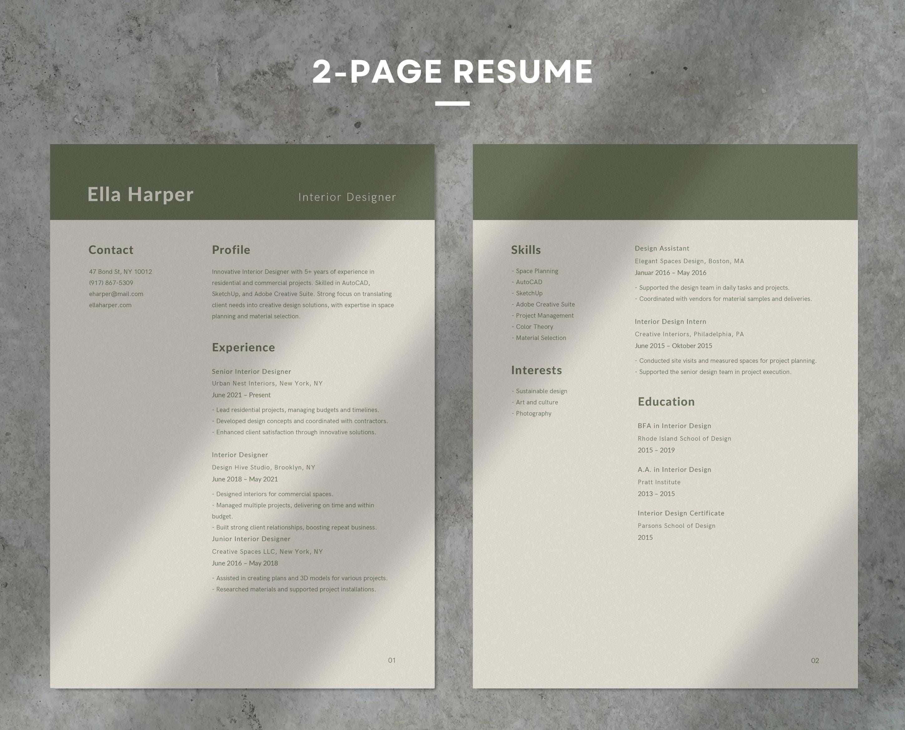 Interior Designer CV Template for Canva • Resume Editable in Browser ...