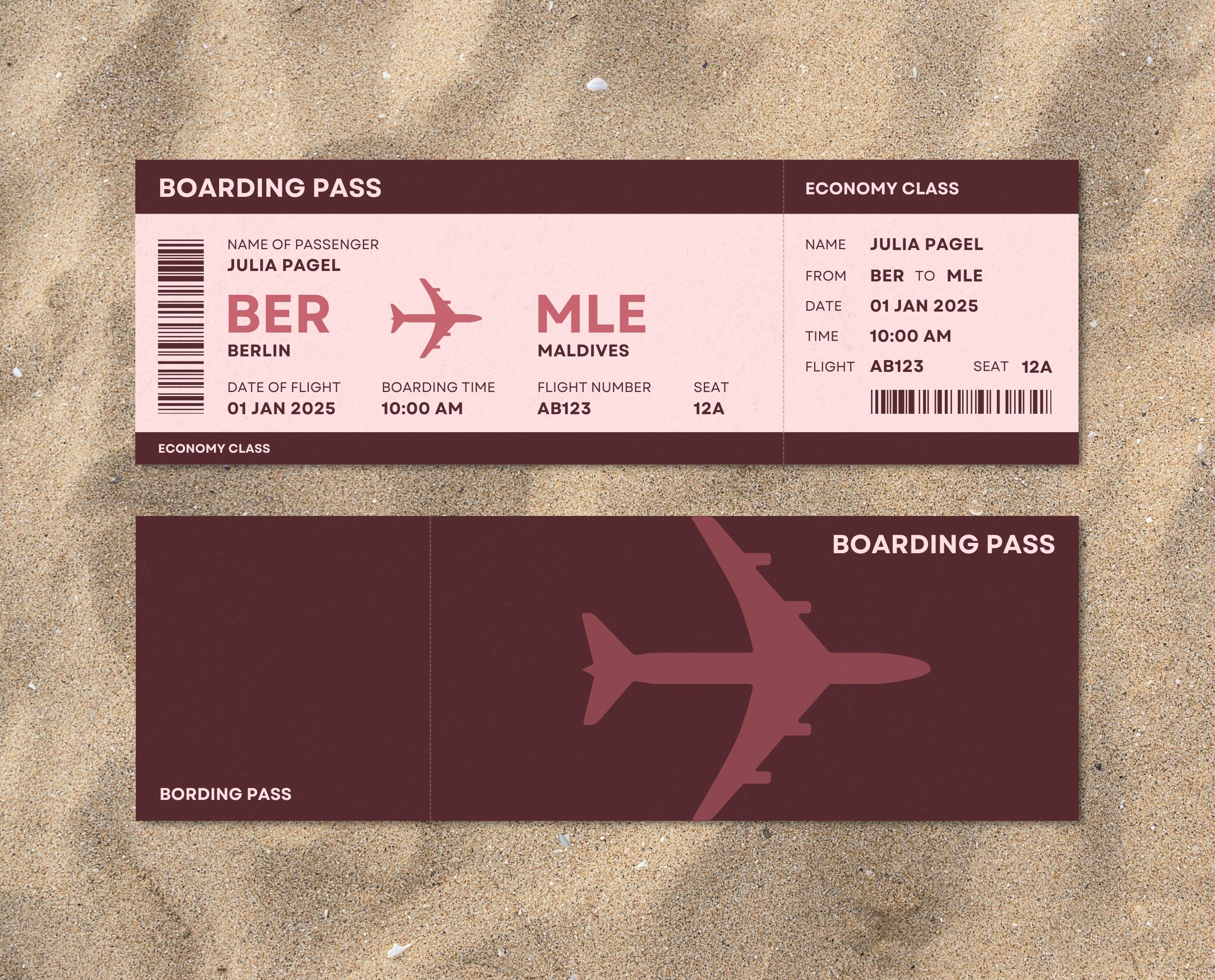 Customizable Fake Flight Ticket Template: Surprise Gift (canva Template ...