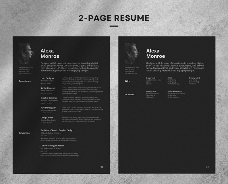 Modern Black Resume Template: CV + Cover Letter (canva Editable) - Etsy