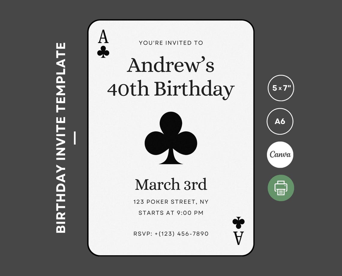 Customizable Ace Card Birthday Card Template: Black Cross Design ...