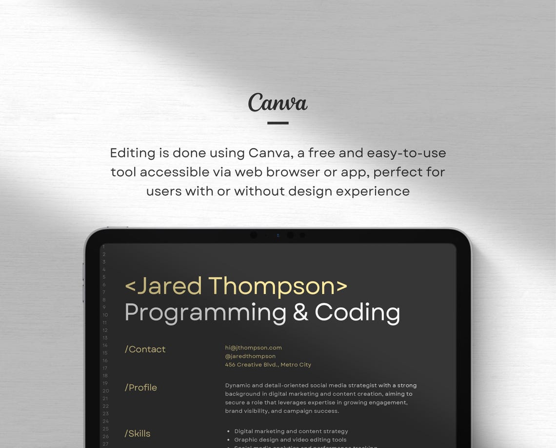 Modern Resume Template: Coding, Programmer, Developer CV (canva ...