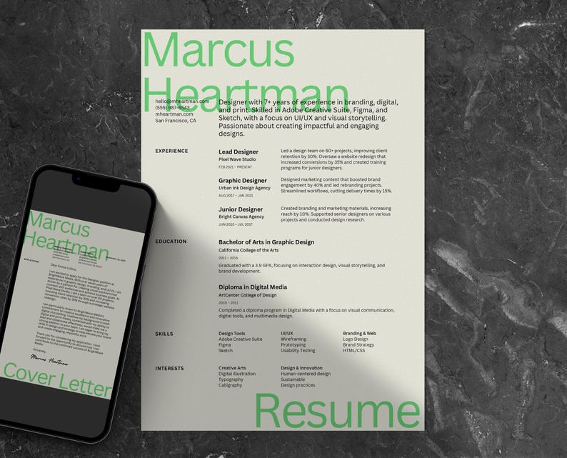 Creative Resume Template for Canva: Modern CV + Cover Letter (US Letter ...
