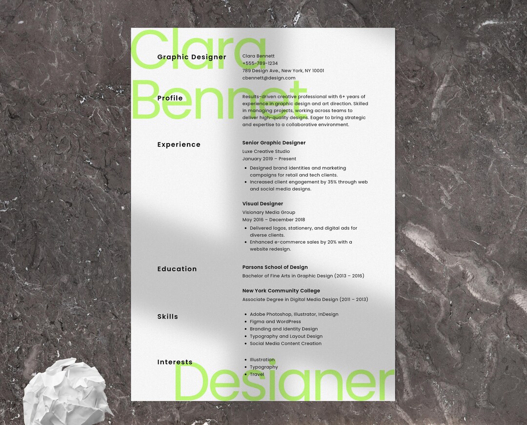 Graphic Designer Resume Template: Editable Canva CV (US Letter & A4) - Etsy
