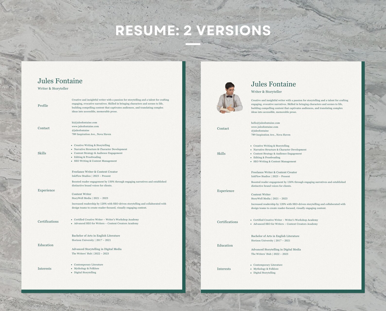 Elegant Writer Resume Template: 1-page CV & Cover Letter (canva ...