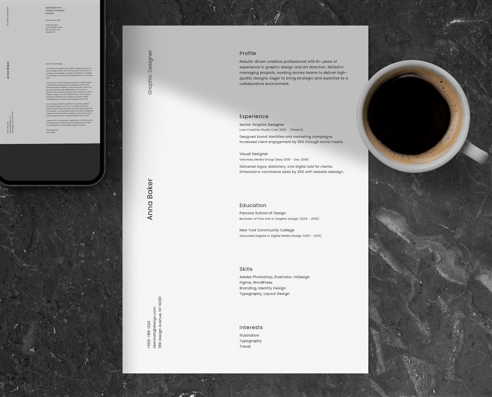 Modern Minimalist Resume Template Without Photo • 1-page + 2-page CV ...