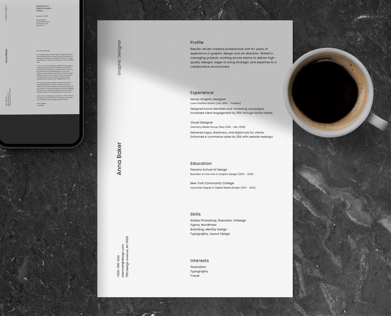 Modern Minimalist Resume Template Without Photo • 1-page + 2-page CV ...