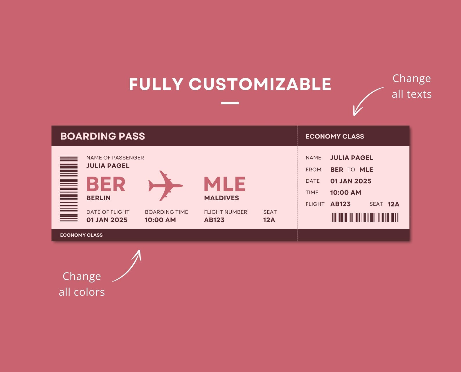 Customizable Flight Ticket Template • Fake Ticket for Gifting • Easy ...