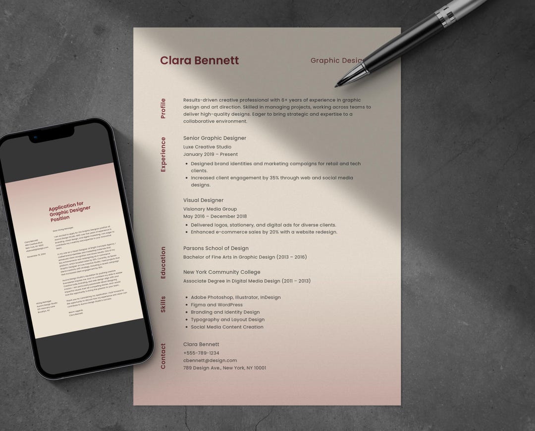 Minimalist & Modern CV Template • 1-page + 2-page Resume • Matching ...