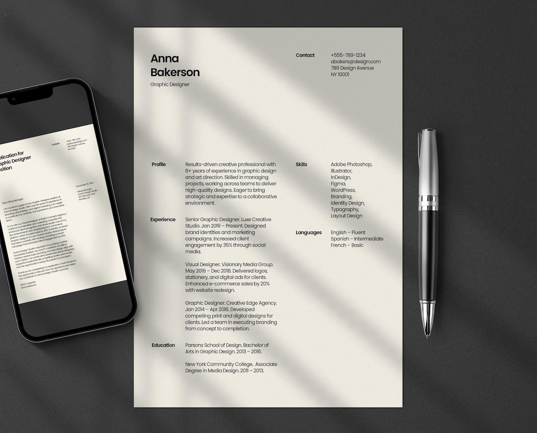 Minimalist Beige Resume Template • 1-page + 2-page CV + Cover Letter ...