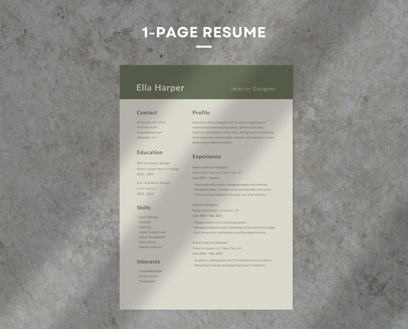 Interior Designer CV Template for Canva • Resume Editable in Browser ...
