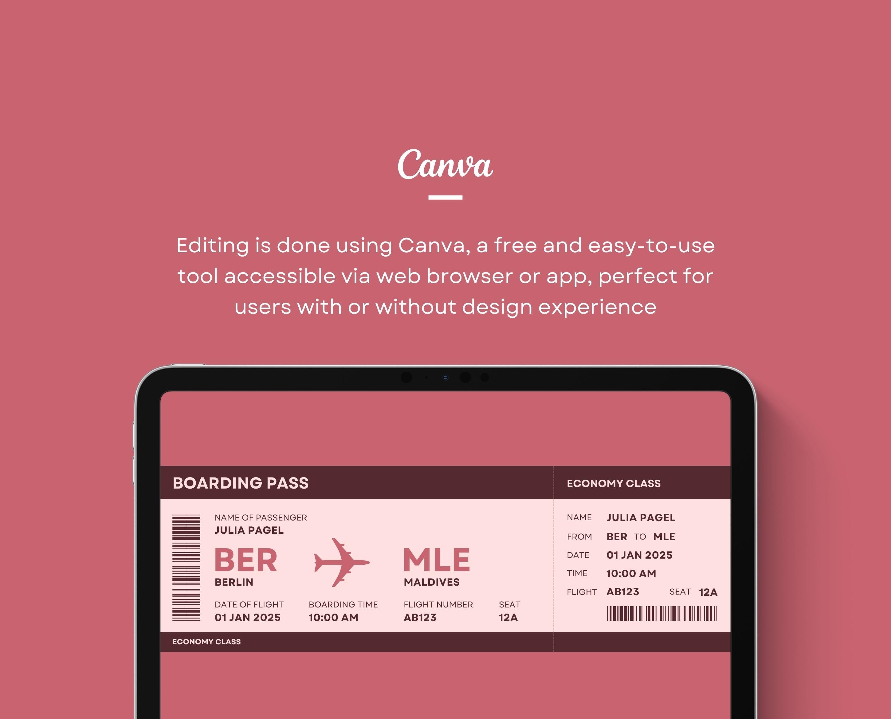 Customizable Flight Ticket Template • Fake Ticket for Gifting • Easy ...