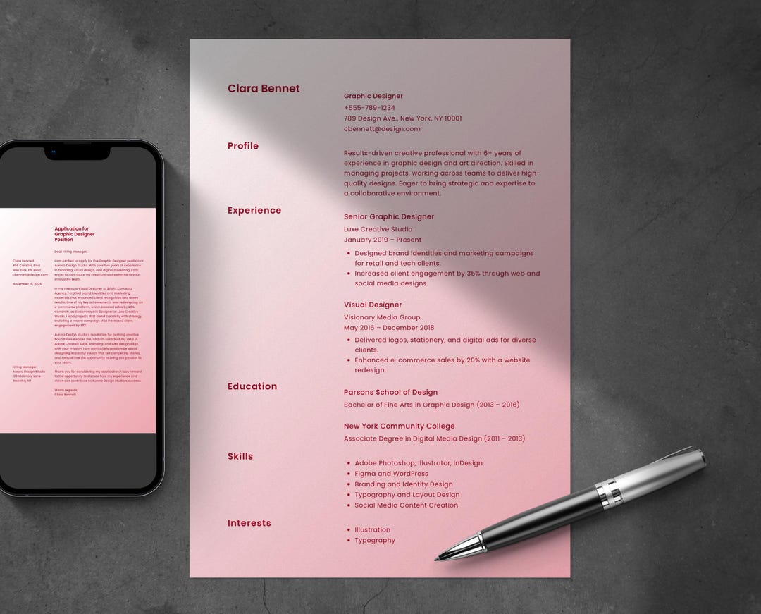 Modern Gradient Resume Template: 1 & 2-page CV + Cover Letter (canva ...