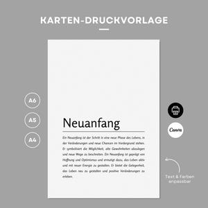 Neuanfang Card: Printable A6 A5 A4 Template (canva Editable, PDF, PNG ...
