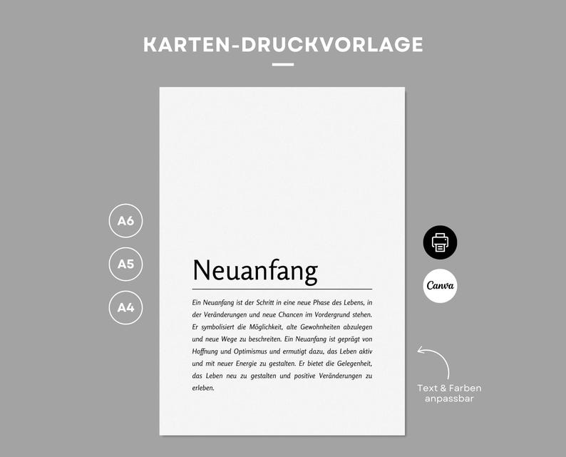 Neuanfang Card: Printable A6 A5 A4 Template (canva Editable, PDF, PNG ...