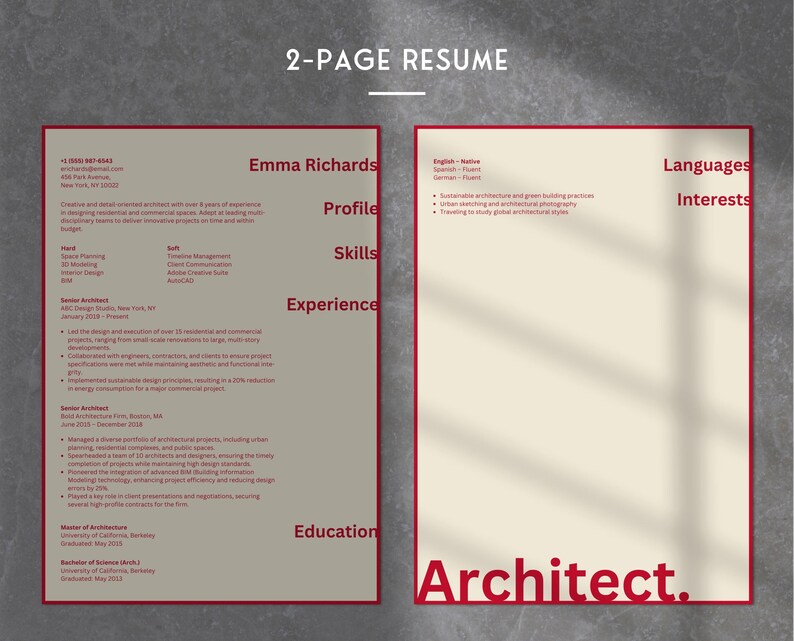 Resume Template Architect for Canva • 1-page CV • 2-page CV • Cover ...