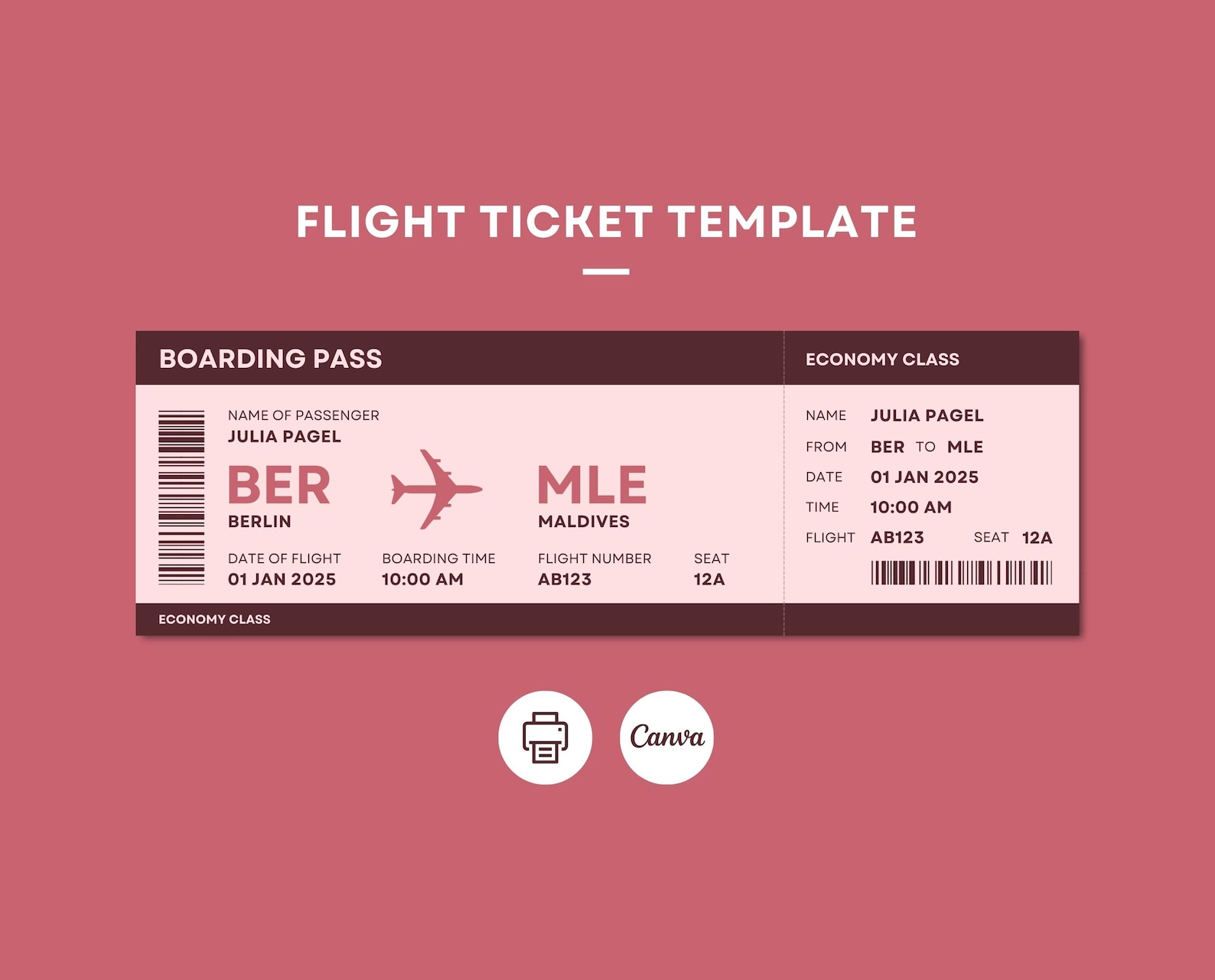 Customizable Flight Ticket Template • Fake Ticket for Gifting • Easy ...