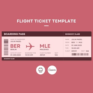 Customizable Flight Ticket Template • Fake Ticket for Gifting • Easy ...