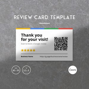 Review Card Template for Canva • 85 X 55 Mm • 3.5 X 2 in • Business ...
