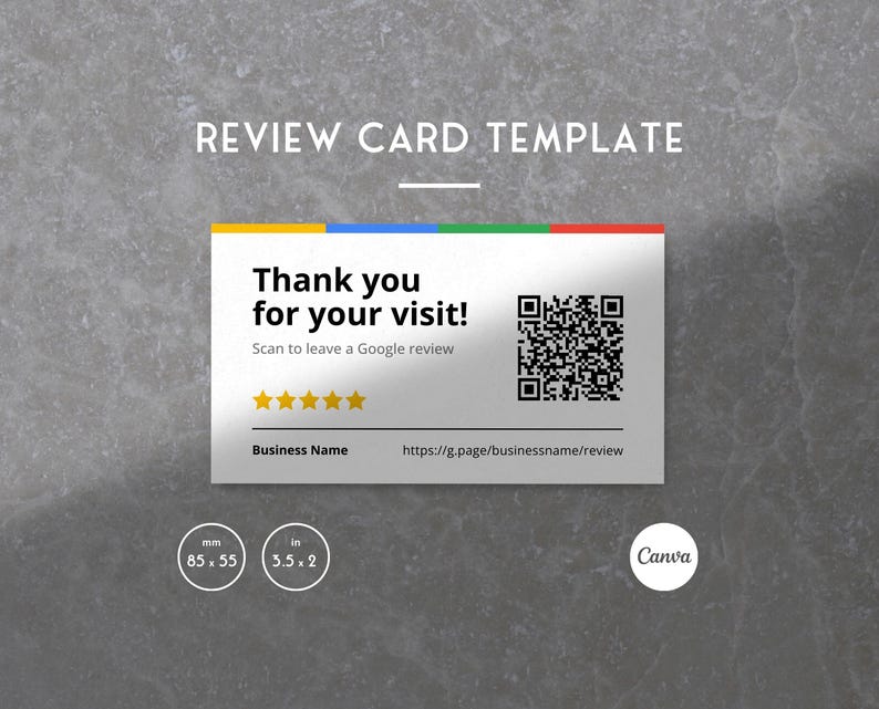 Review Card Template for Canva • 85 X 55 Mm • 3.5 X 2 in • Business ...