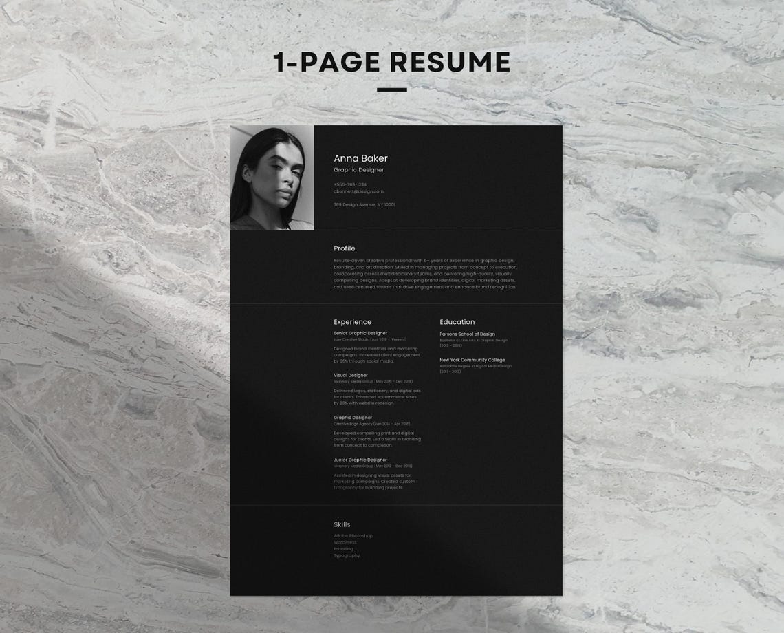 Dark Minimalist Resume Template: Modern CV With Cover Letter (canva ...