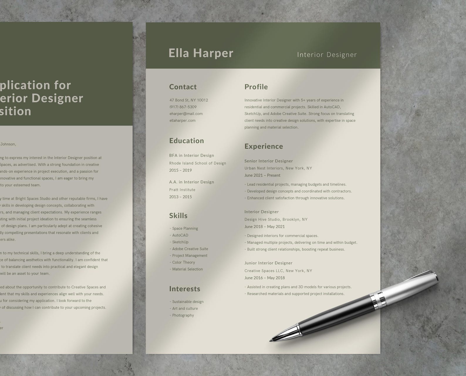 Interior Designer CV Template for Canva • Resume Editable in Browser ...