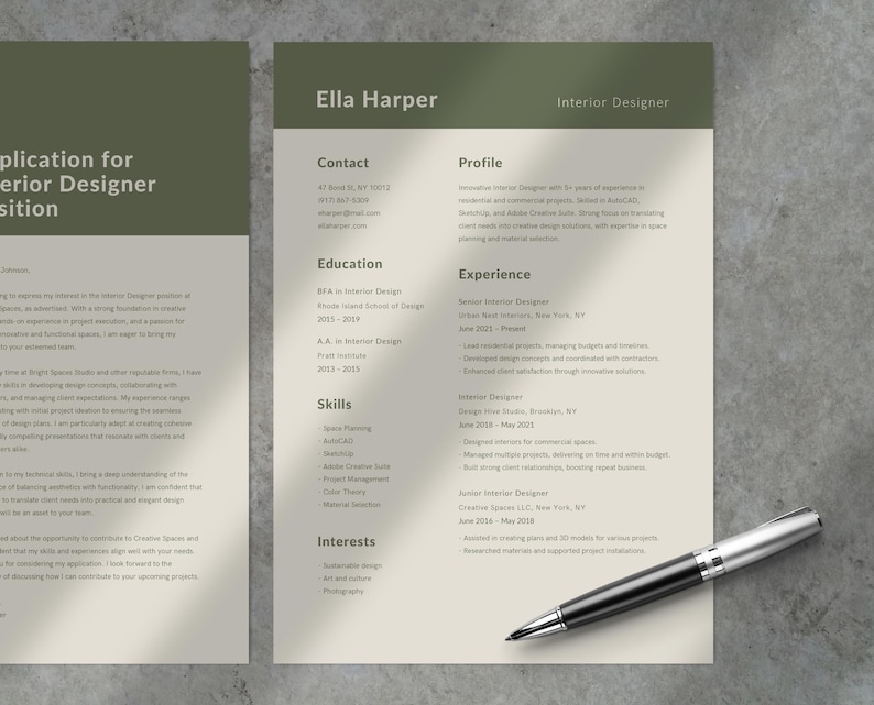 Interior Designer CV Template for Canva • Resume Editable in Browser ...