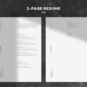 Modern Minimalist Resume Template Without Photo • 1-page + 2-page CV ...