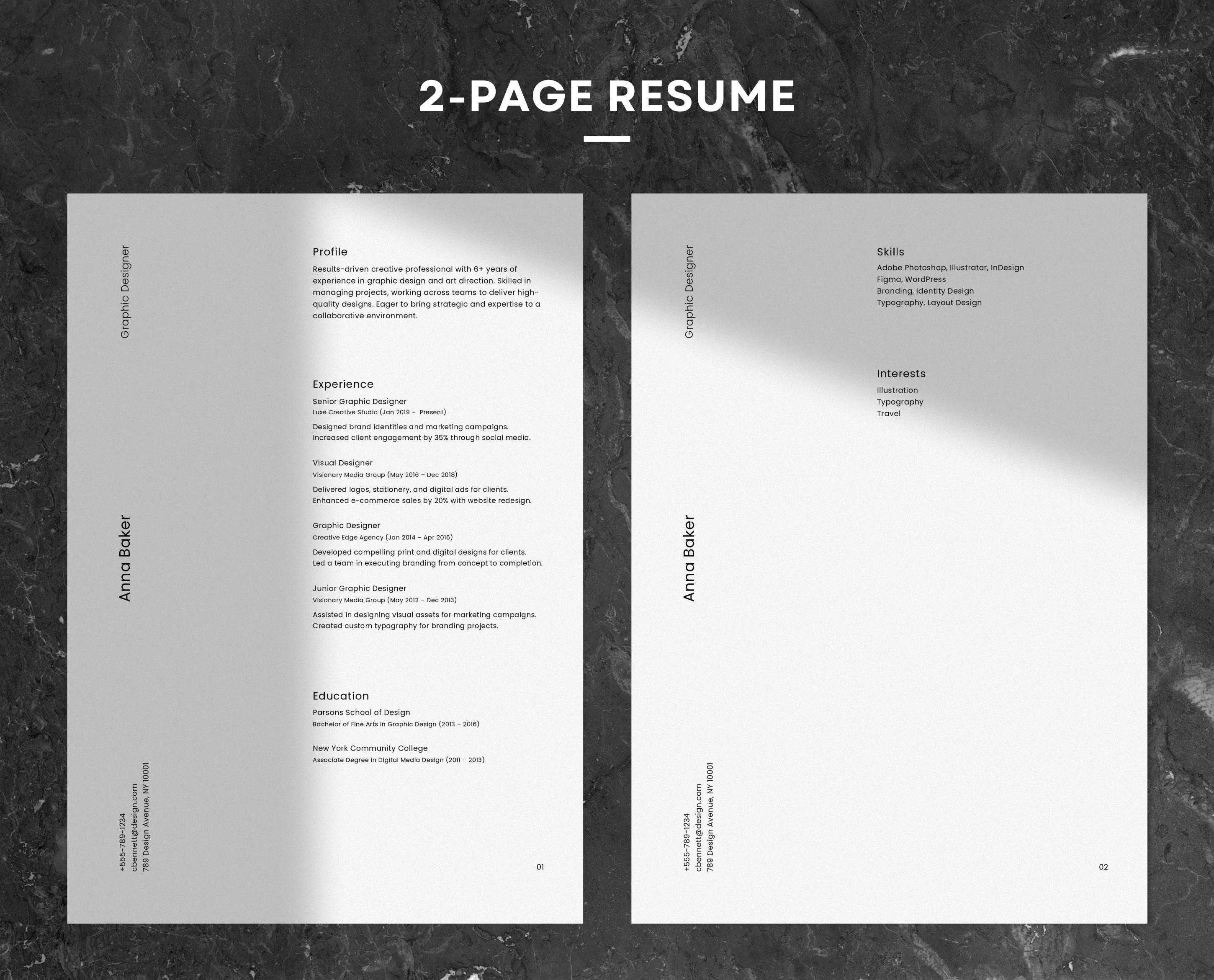 Modern Minimalist Resume Template Without Photo • 1-page + 2-page CV ...