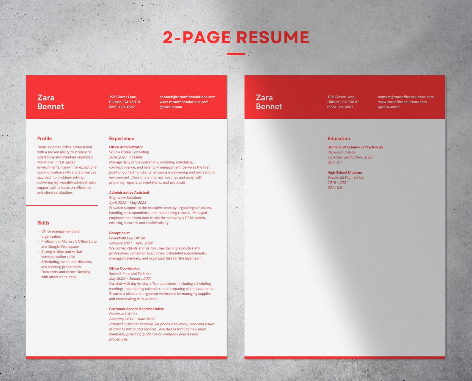 Modern Red Resume Template: Editable CV & Cover Letter (canva Template ...