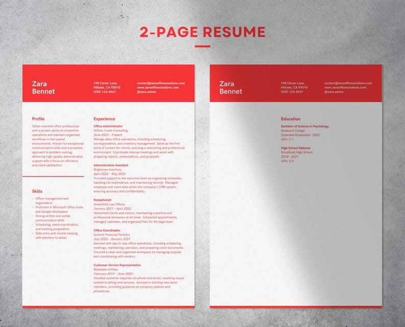 Modern Red Resume Template: Editable CV & Cover Letter (canva Template ...