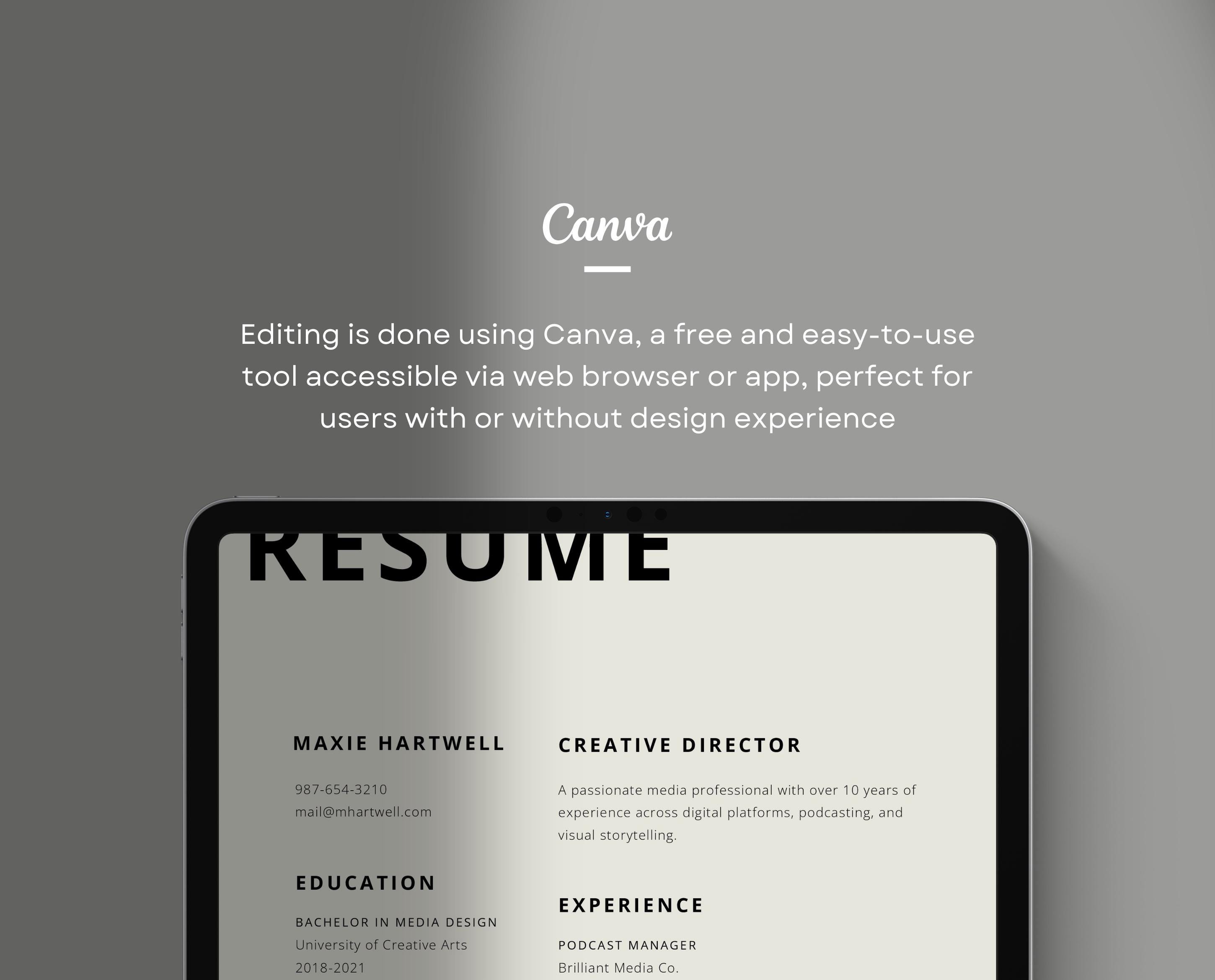 Modern & Minimalist CV Template • 1-page + 2-page Resume + Matching ...