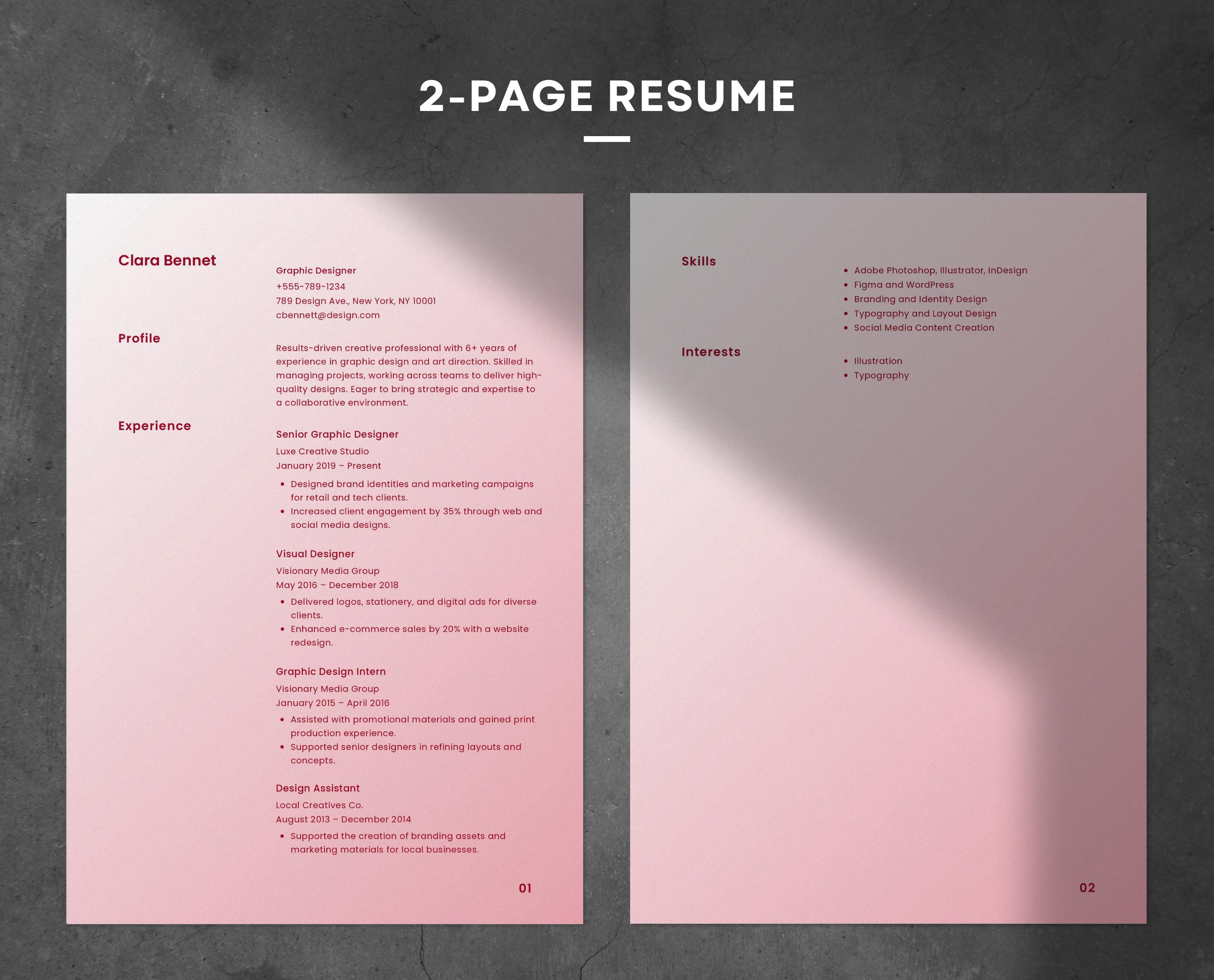 Modern Gradient Resume Template: 1 & 2-page CV + Cover Letter (canva ...